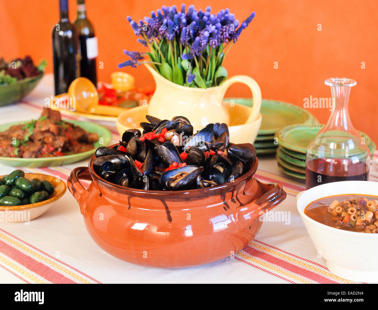 large Italian meal with various dishes Stock Photo - Alamy