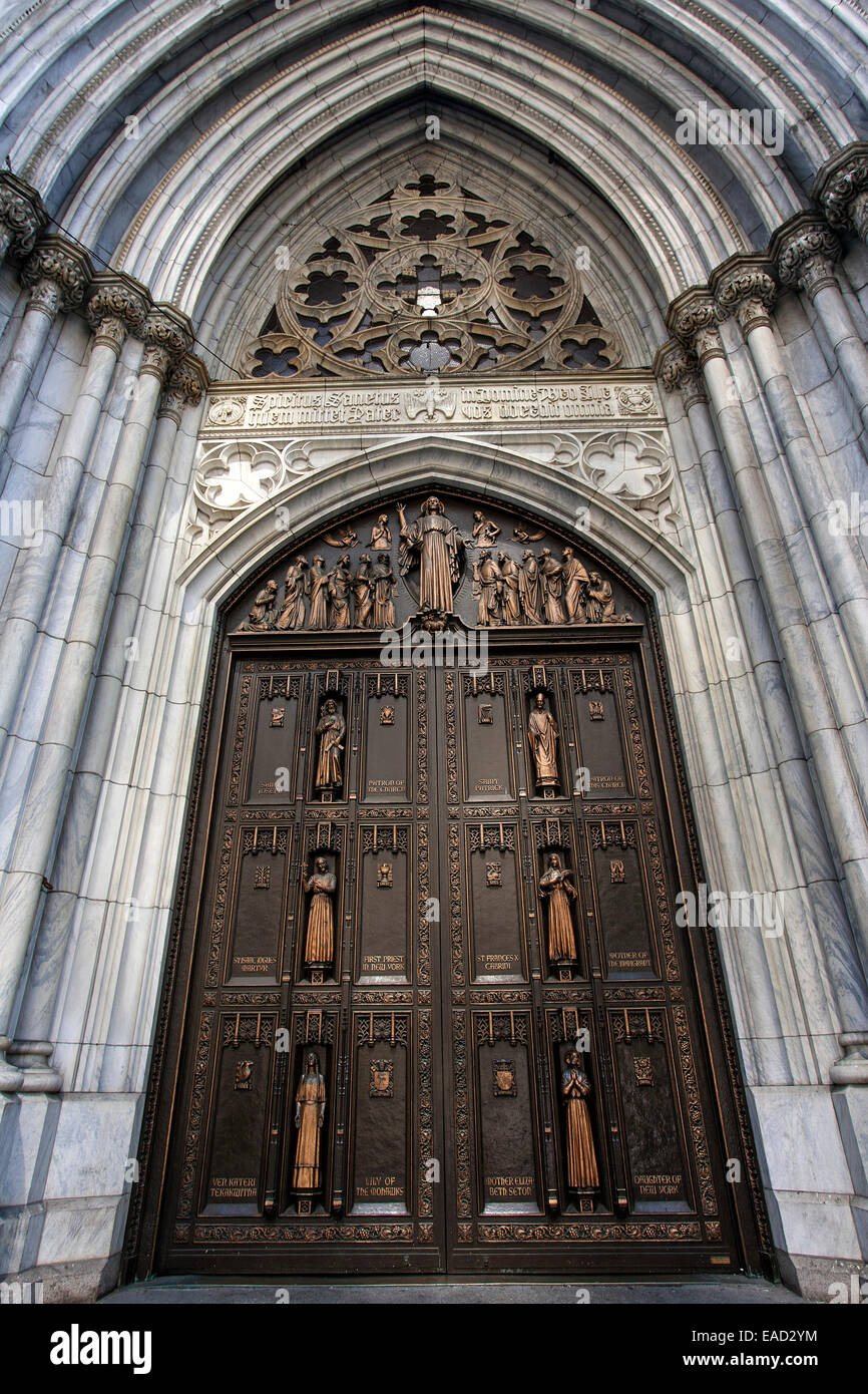 St. Patrick's Cathedral, exterior, entrance porch, New York, United ...