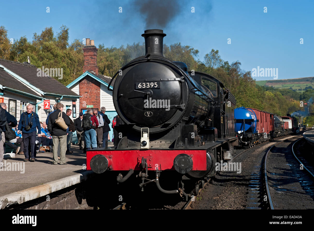 Steam loco locomotive train engine 63395 pulling freight wagons ...