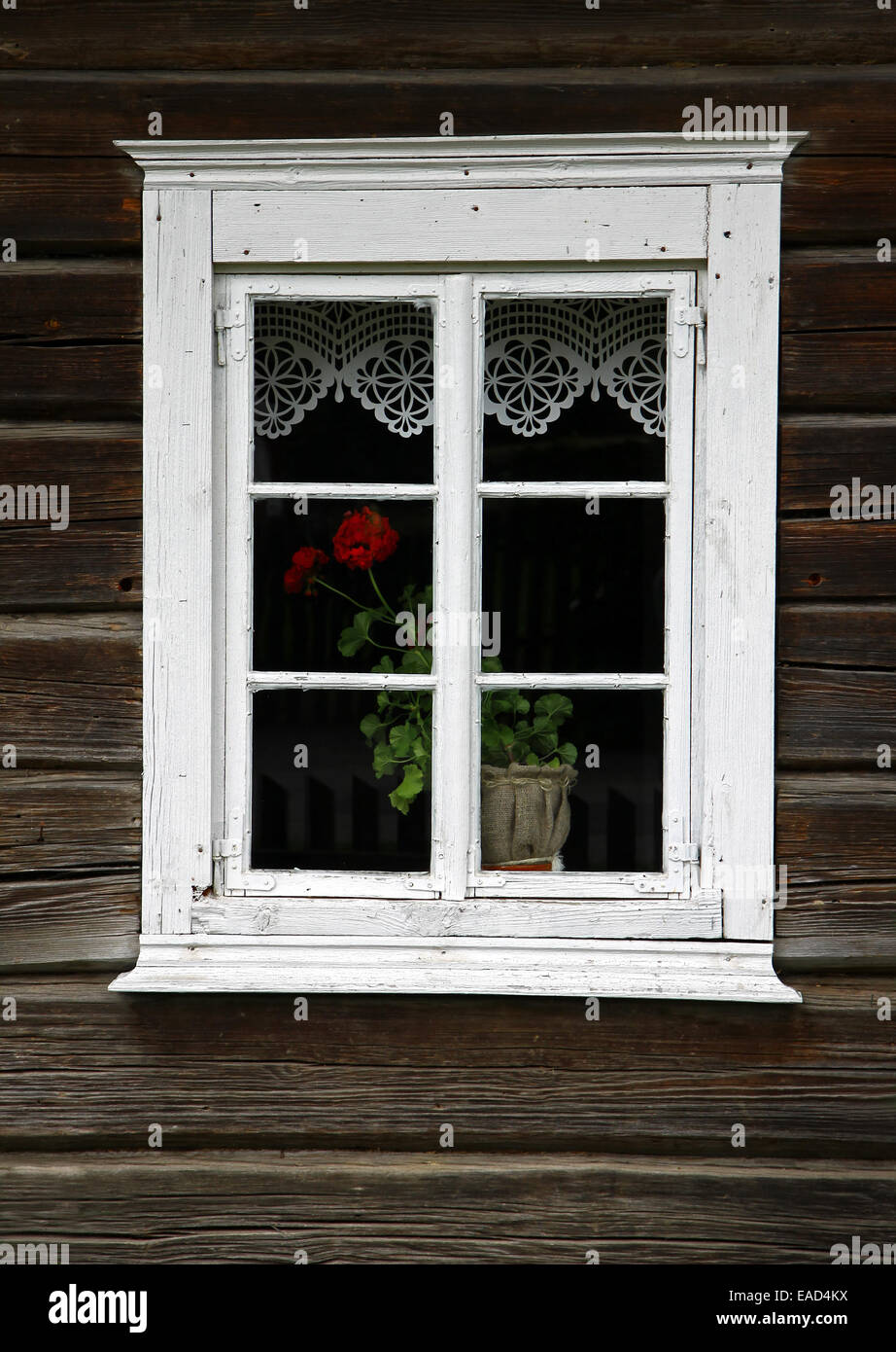 Picture of an old rural house with window and flowers Stock Photo - Alamy