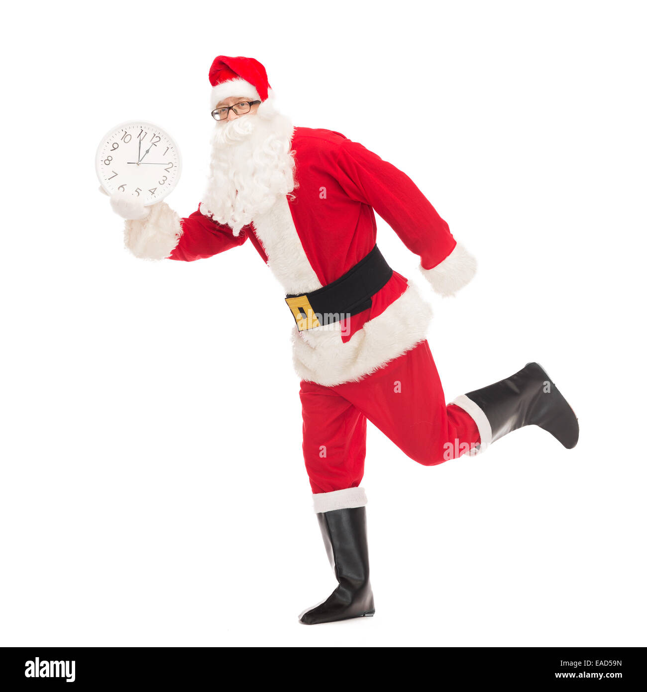 man in costume of santa claus with clock Stock Photo - Alamy