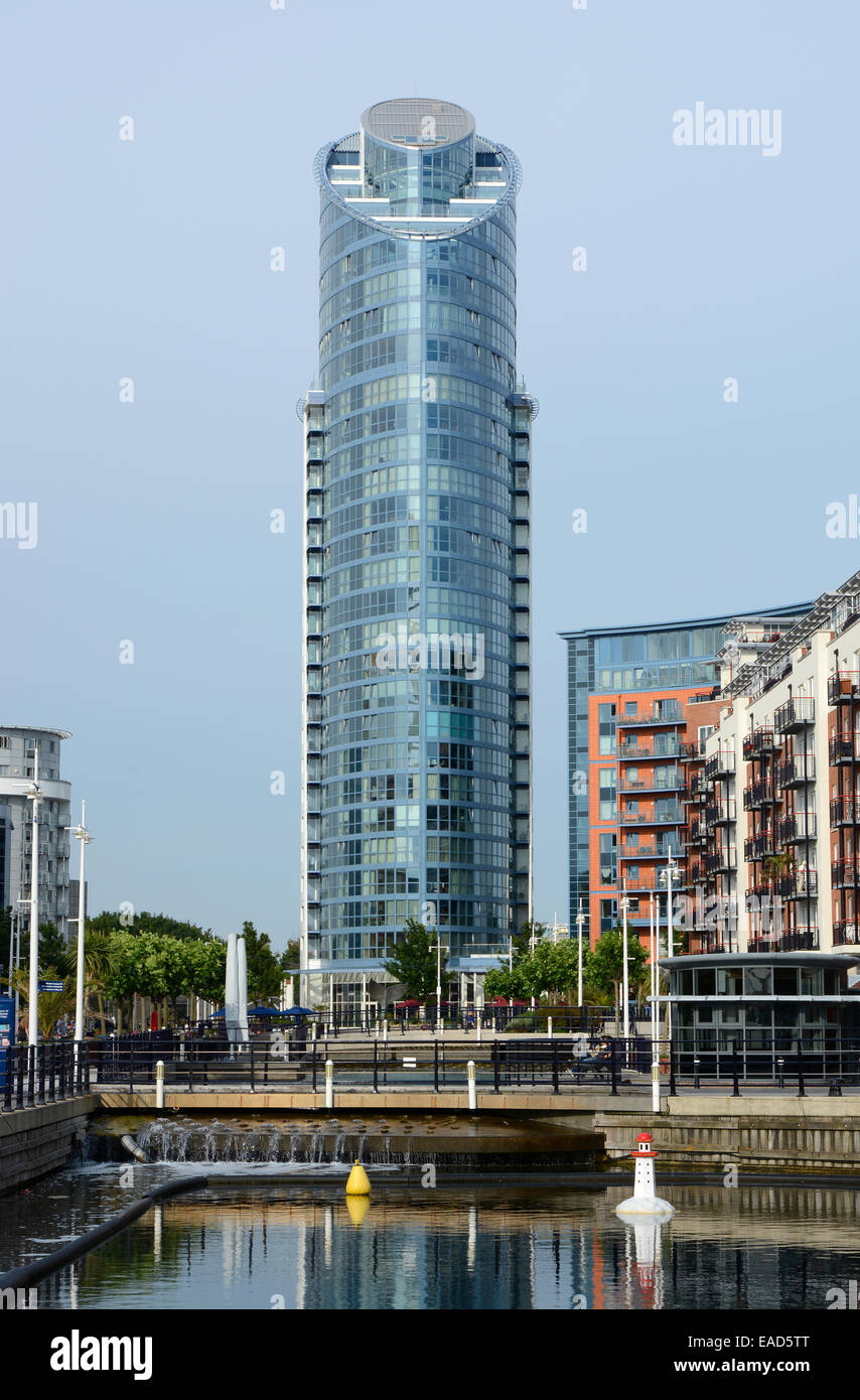Modern apartment building of steel and glass at Gunwharf Quays in ...