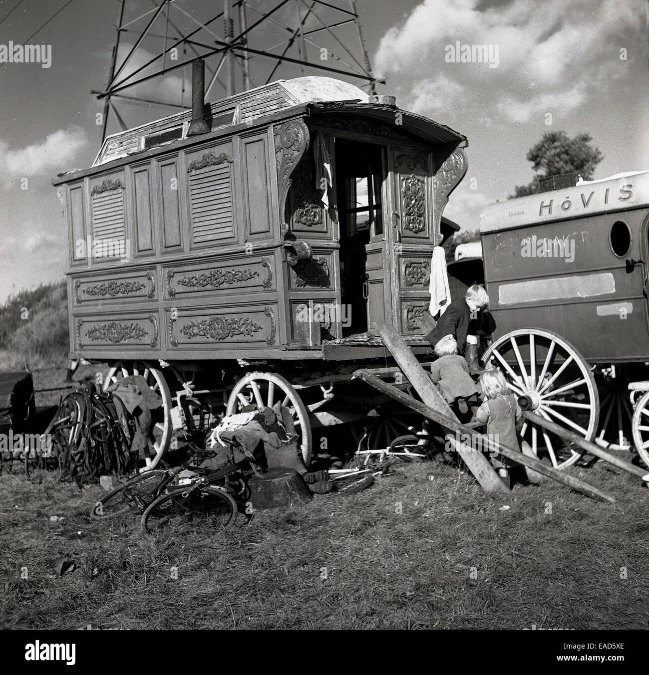 1950s, historical, picture shows three young children playing on the ...