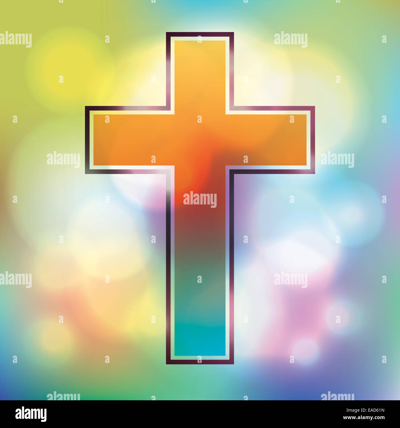 An illustration of a bright and colorful cross and bokeh background ...