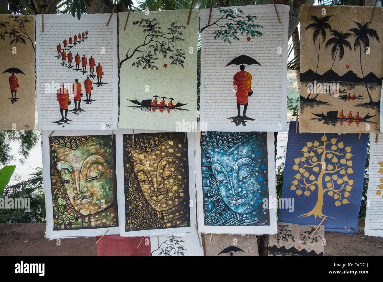 Buddha,Buddhist face and monks artwork on sale at tourist stall in ...