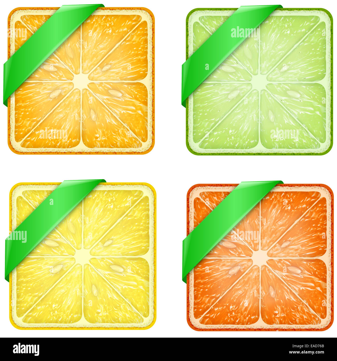 Set of Square fruits slices with Green ribbon Stock Photo - Alamy