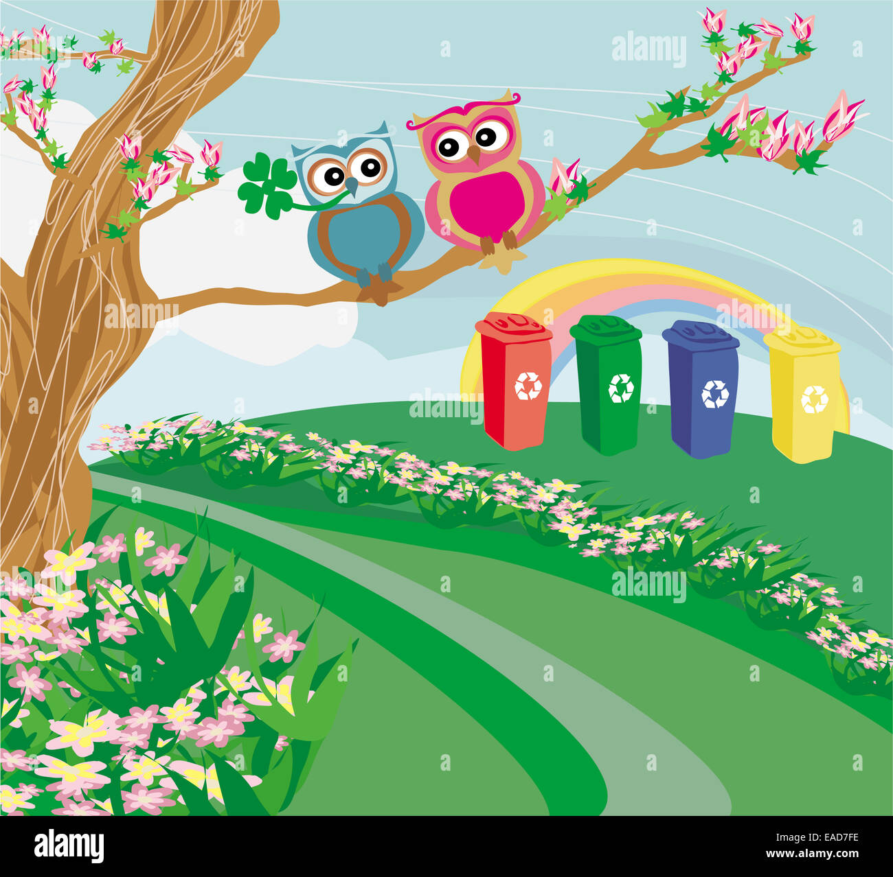 Recycling bins in spring scenery Stock Photo - Alamy