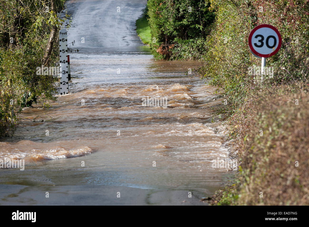 Flooding near Rewe, Exeter, Devon, UK, where the River Culm burst its ...
