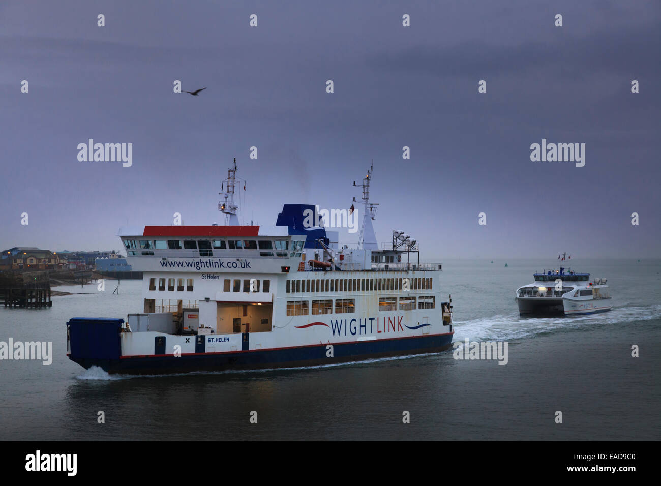 Wightlink car ferry followed by the wightlink catamaran entering ...