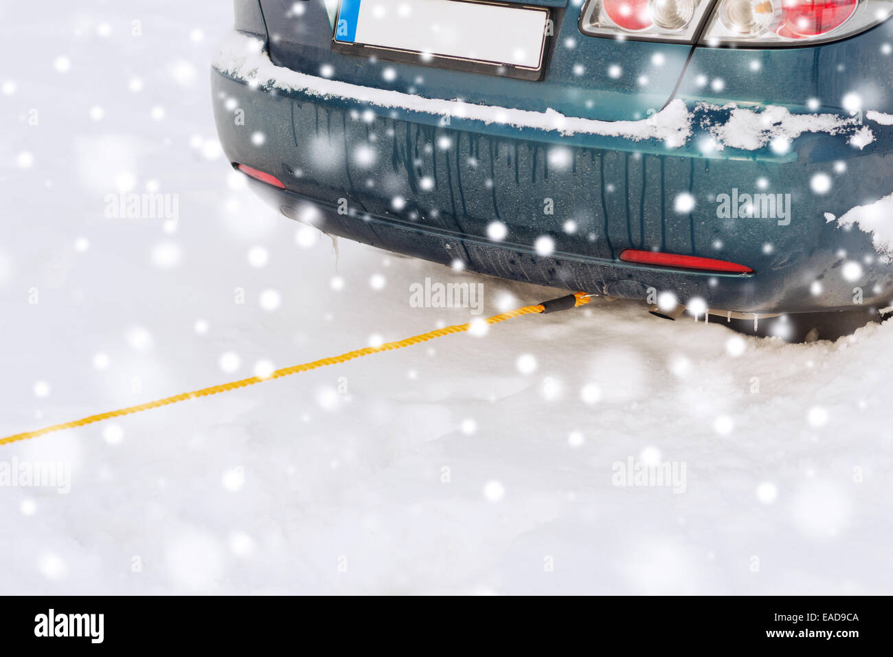 closeup of towed car with towing rope Stock Photo - Alamy