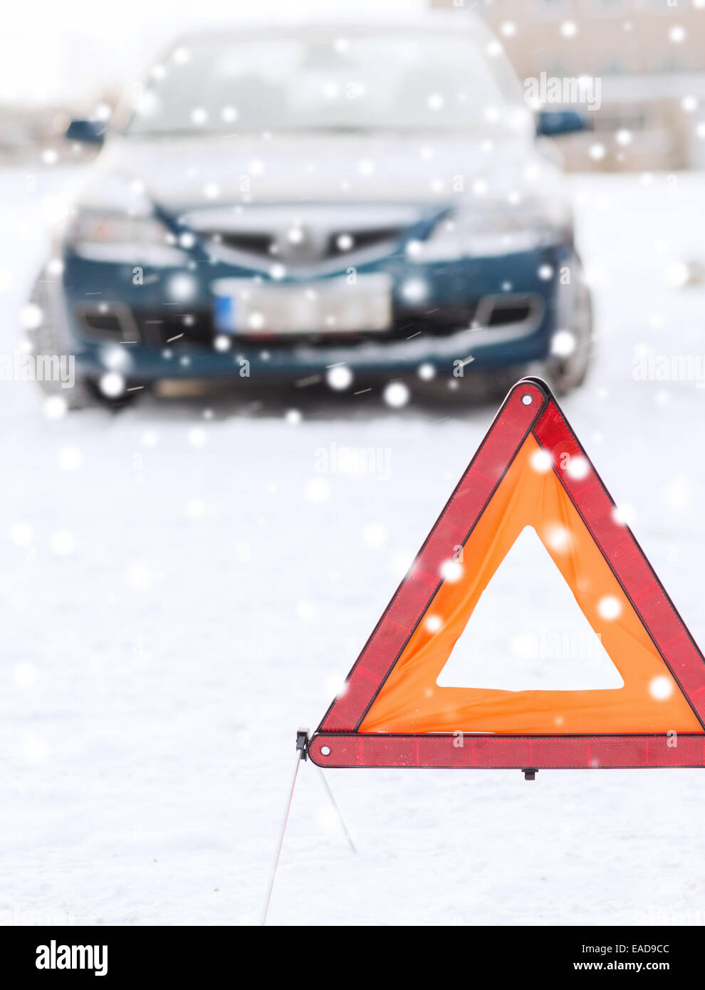 closeup of warning triangle and car Stock Photo - Alamy
