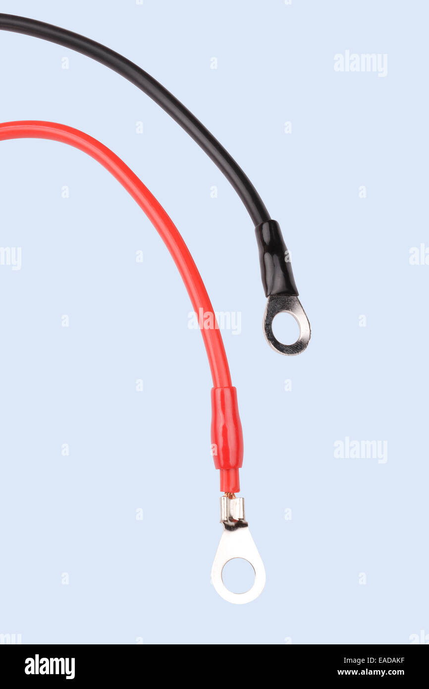 Two Wire Red and Black Isolated on Blue Stock Photo - Alamy