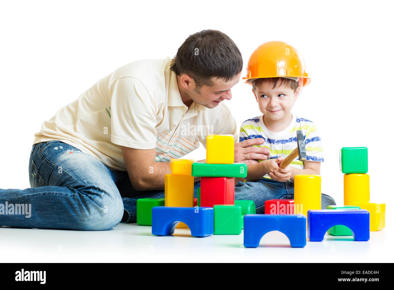 kid boy and father play builders Stock Photo - Alamy