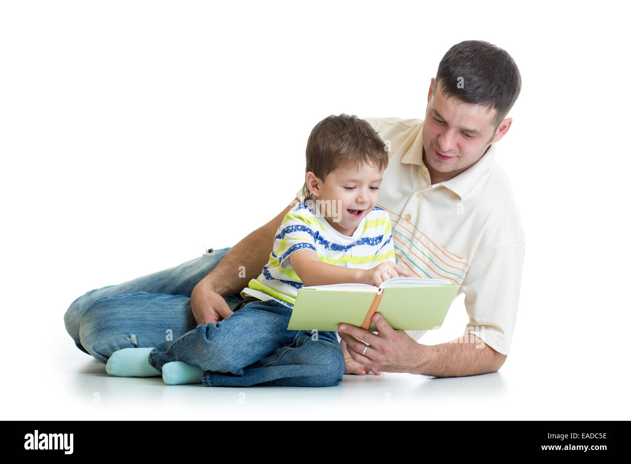 child boy and his dad read book Stock Photo - Alamy