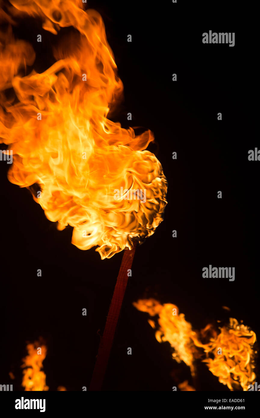 Bonfire Night Lewes, Sussex, 2014. Burning flares as part of Guy Fawkes ...
