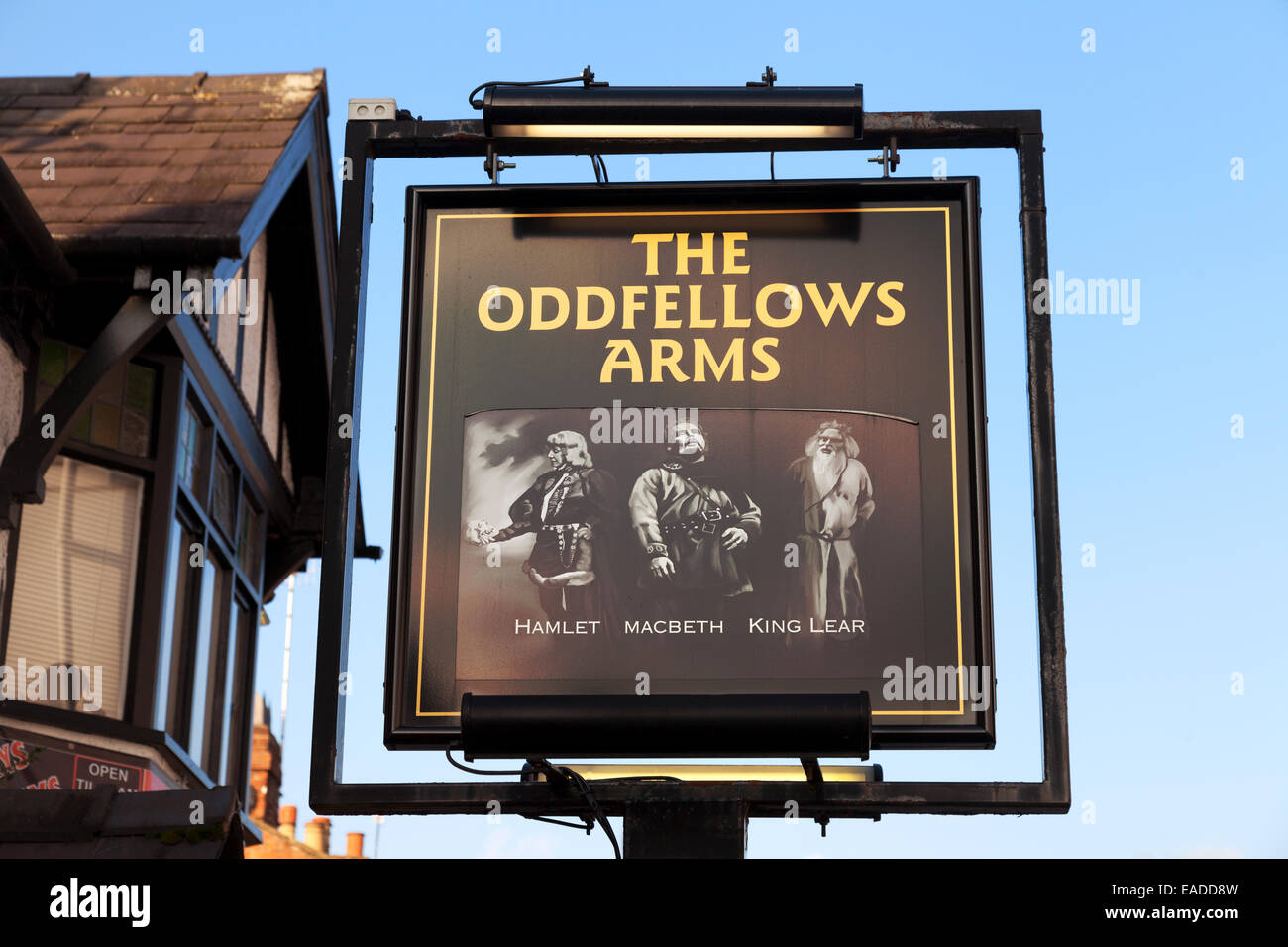 The Oddfellows Arms pub sign, Stratford upon Avon, Warwickshire England ...