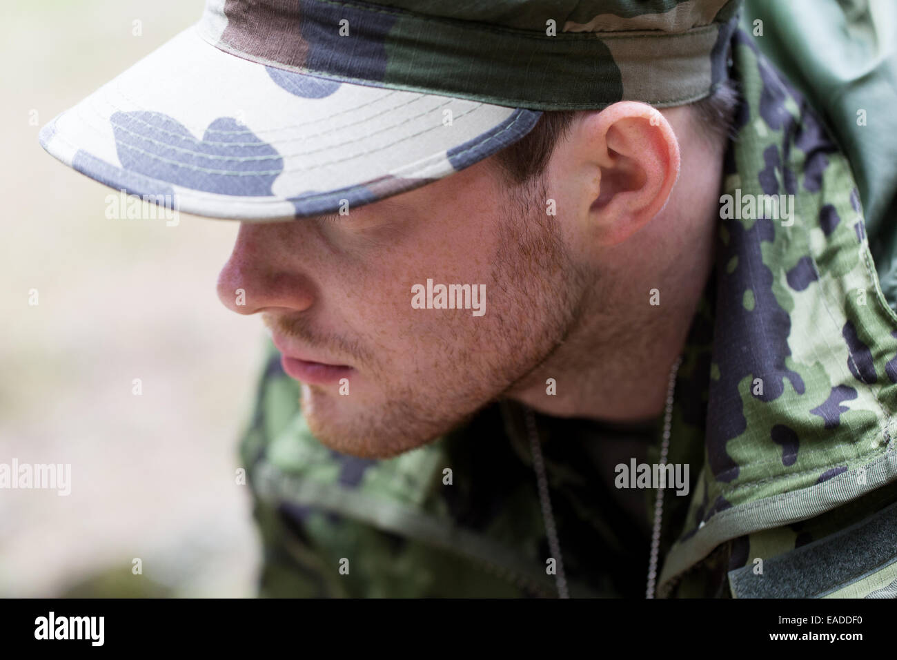 close up of young soldier in military uniform Stock Photo - Alamy