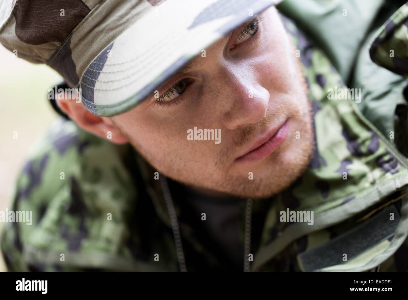 close up of young soldier in military uniform Stock Photo - Alamy