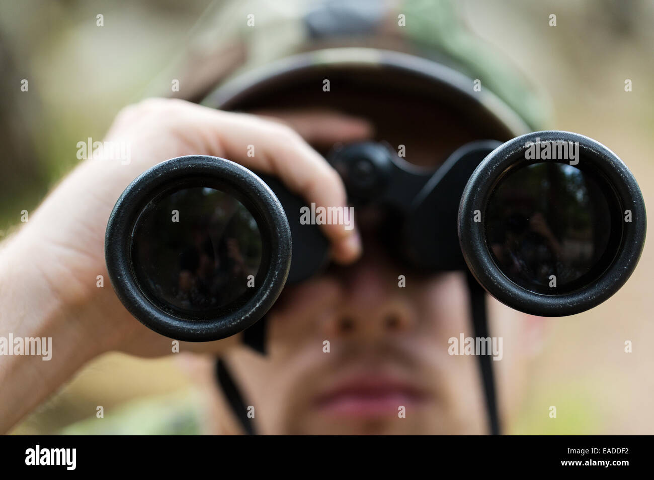 close up of soldier or hunter with binocular Stock Photo - Alamy