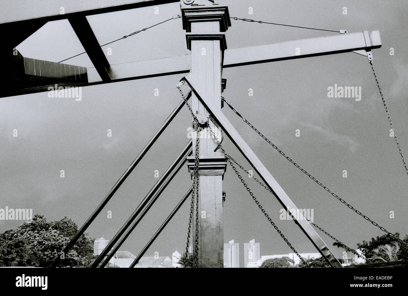 Stormy sky behind the drawbridge Kota Intan Bridge in Jakarta in Java ...
