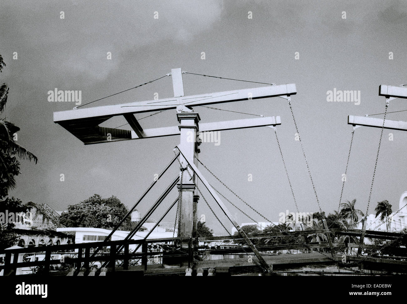 Stormy sky behind the drawbridge Kota Intan Bridge in Jakarta in Java ...