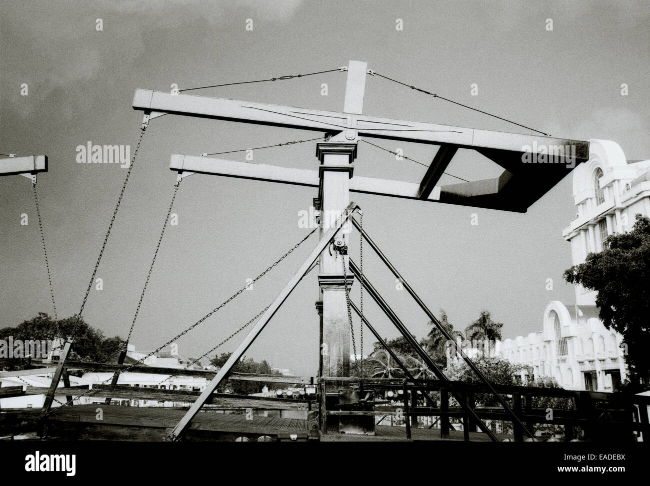 Stormy sky behind the drawbridge Kota Intan Bridge in Jakarta in Java ...