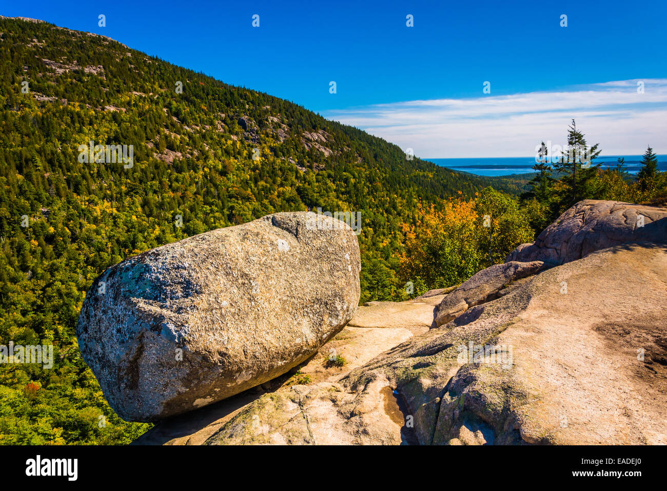 Balanced Rock, at South Bubble, in Acadia National Park, Maine Stock ...