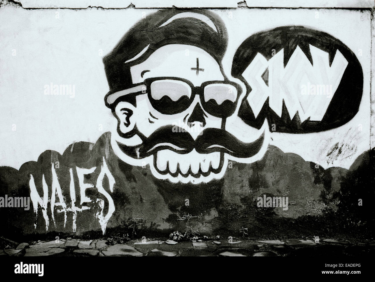 Dude graffiti street art in Jakarta in Java in Indonesia in Southeast ...