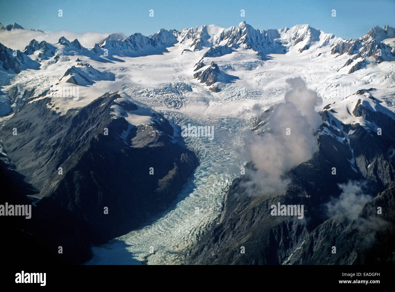 An aerial view of the Fox Glacier and Southern Alps,South Island,New ...