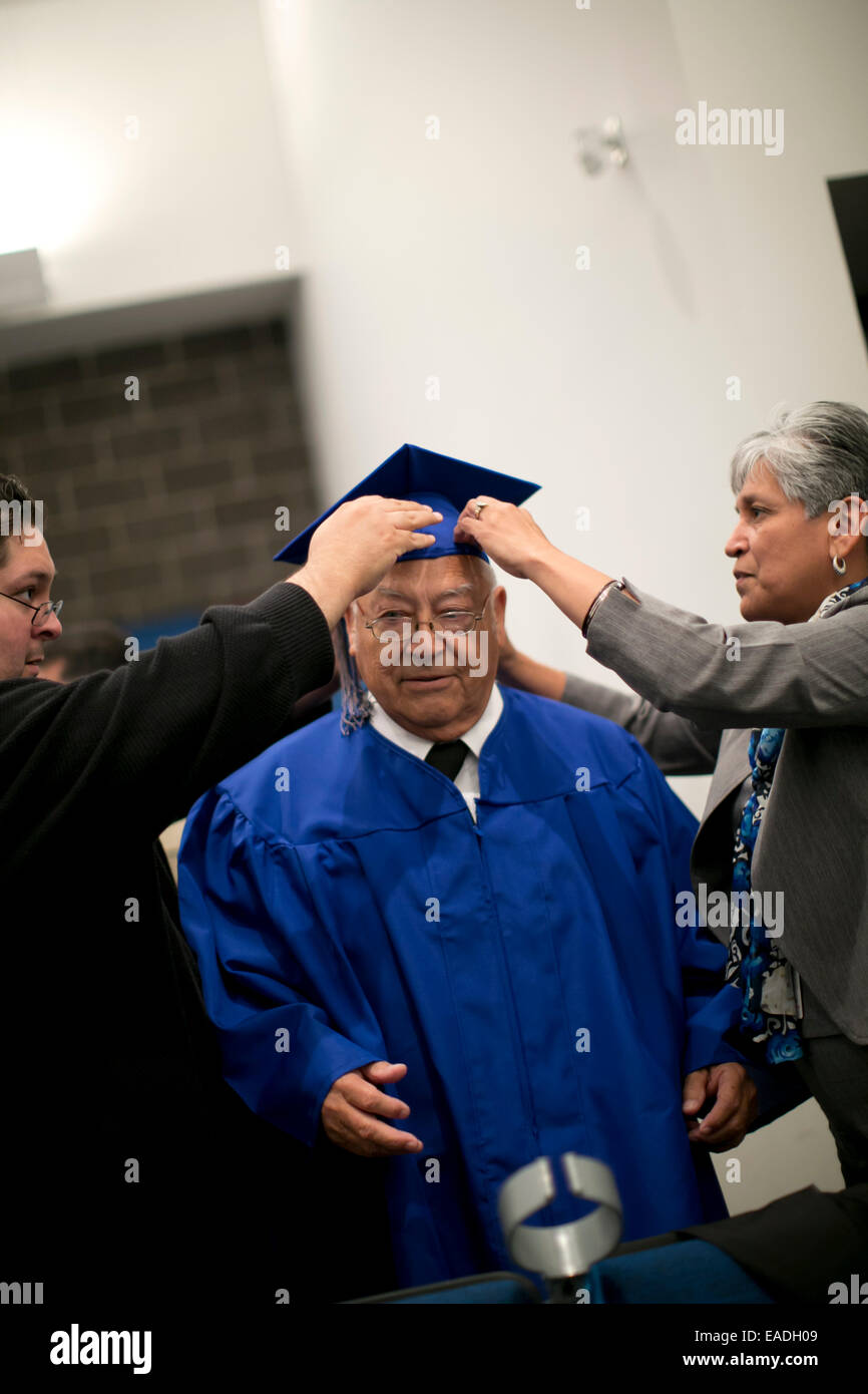 Ceremony for US military war veterans receiving honorary high school diplomas as they were never ...