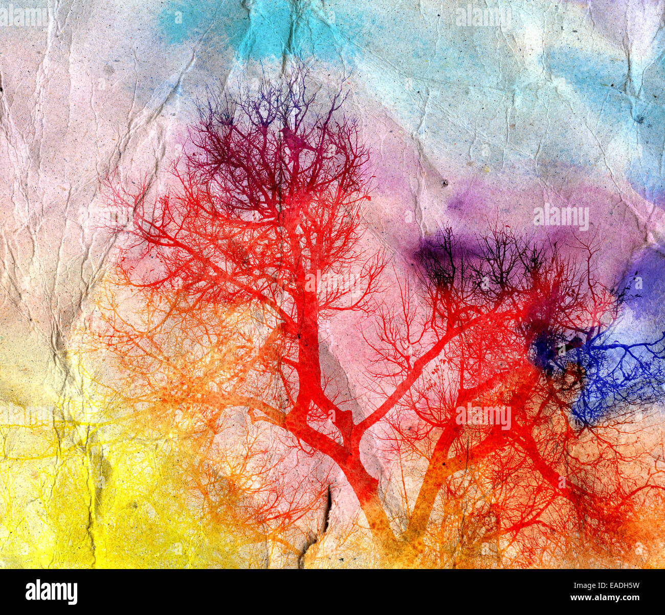 bright multicolored retro beautiful landscape with trees Stock Photo ...