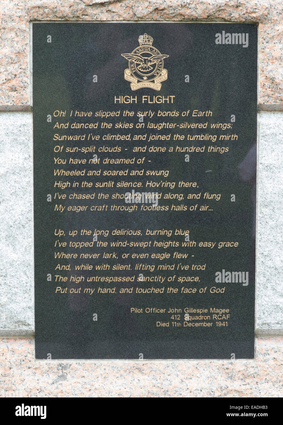 National Arboretum High Flight Plaque Stock Photo - Alamy