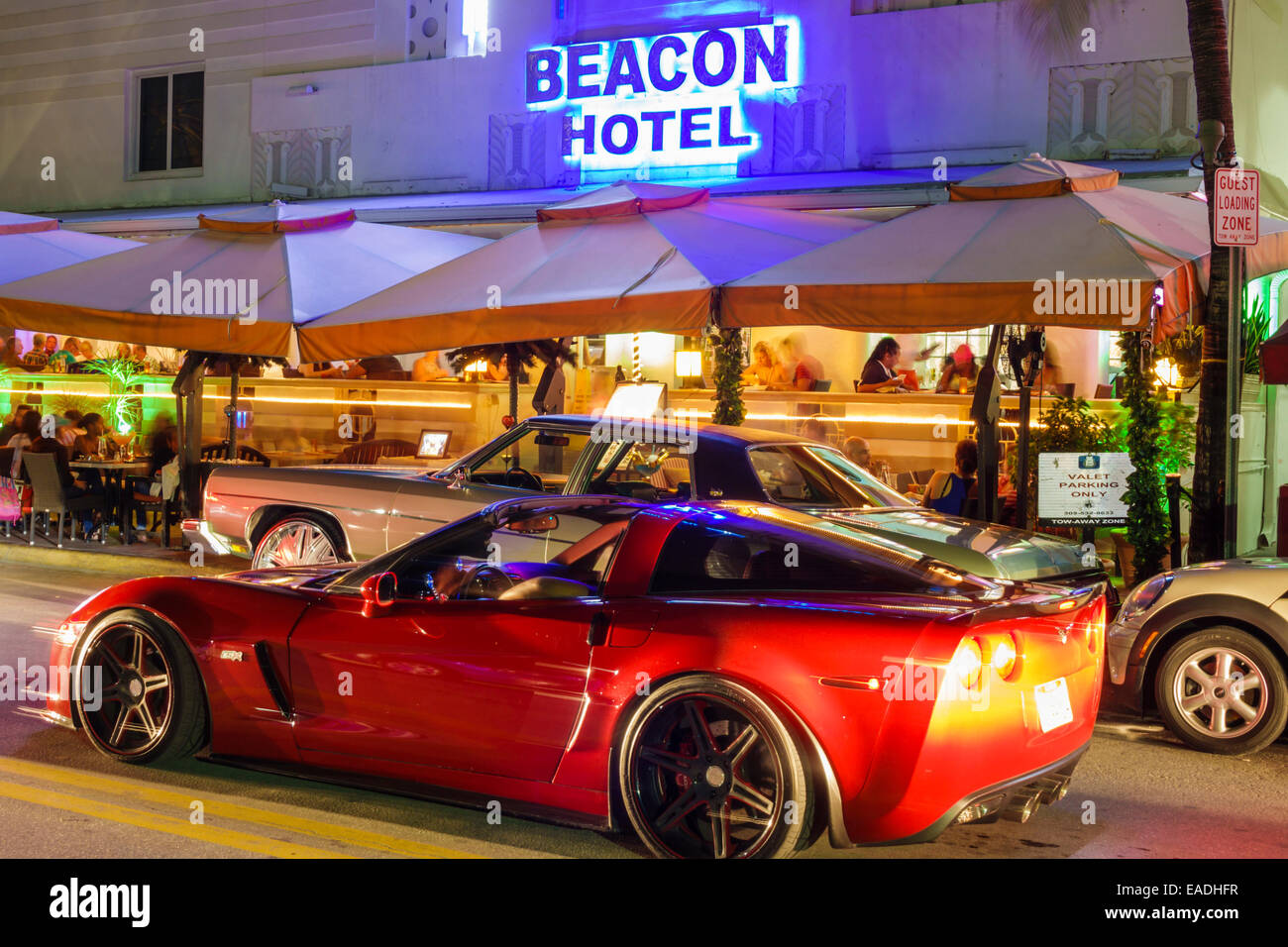 Miami Beach Florida,Ocean Drive,dusk,evening,night,palm trees,Beacon ...