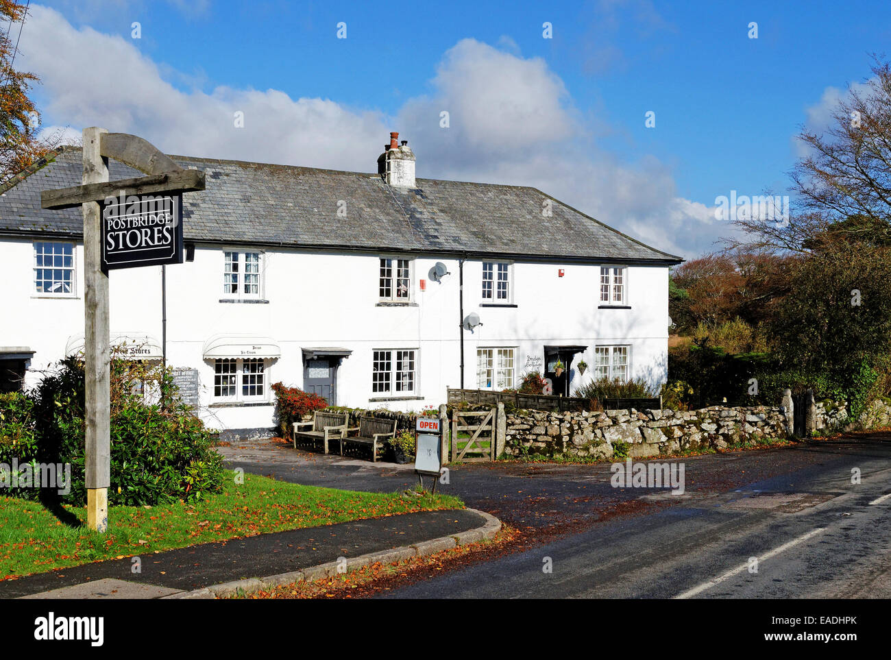 The Post Office and village stores at Postbridge on Dartmoor in Devon ...