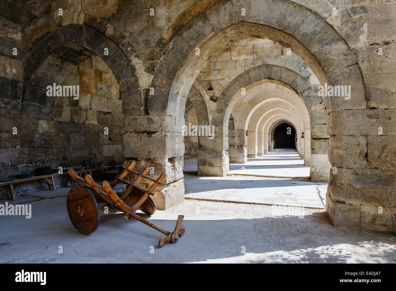 arches and columns in Sultanhani caravansary on Silk Road, Turkey Stock ...