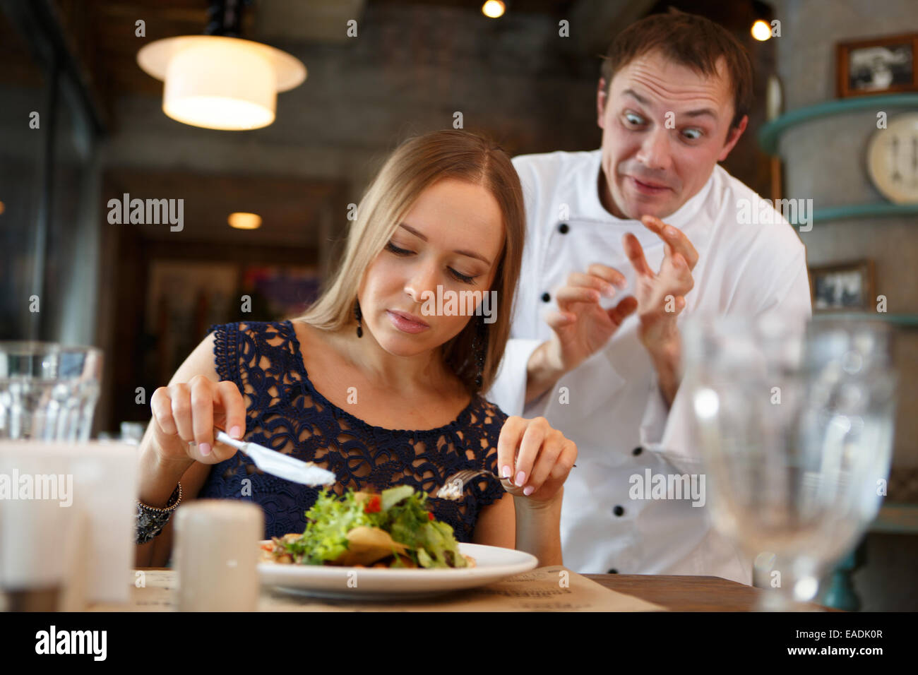 Guest taste a food. Chef's emotion concept Stock Photo - Alamy