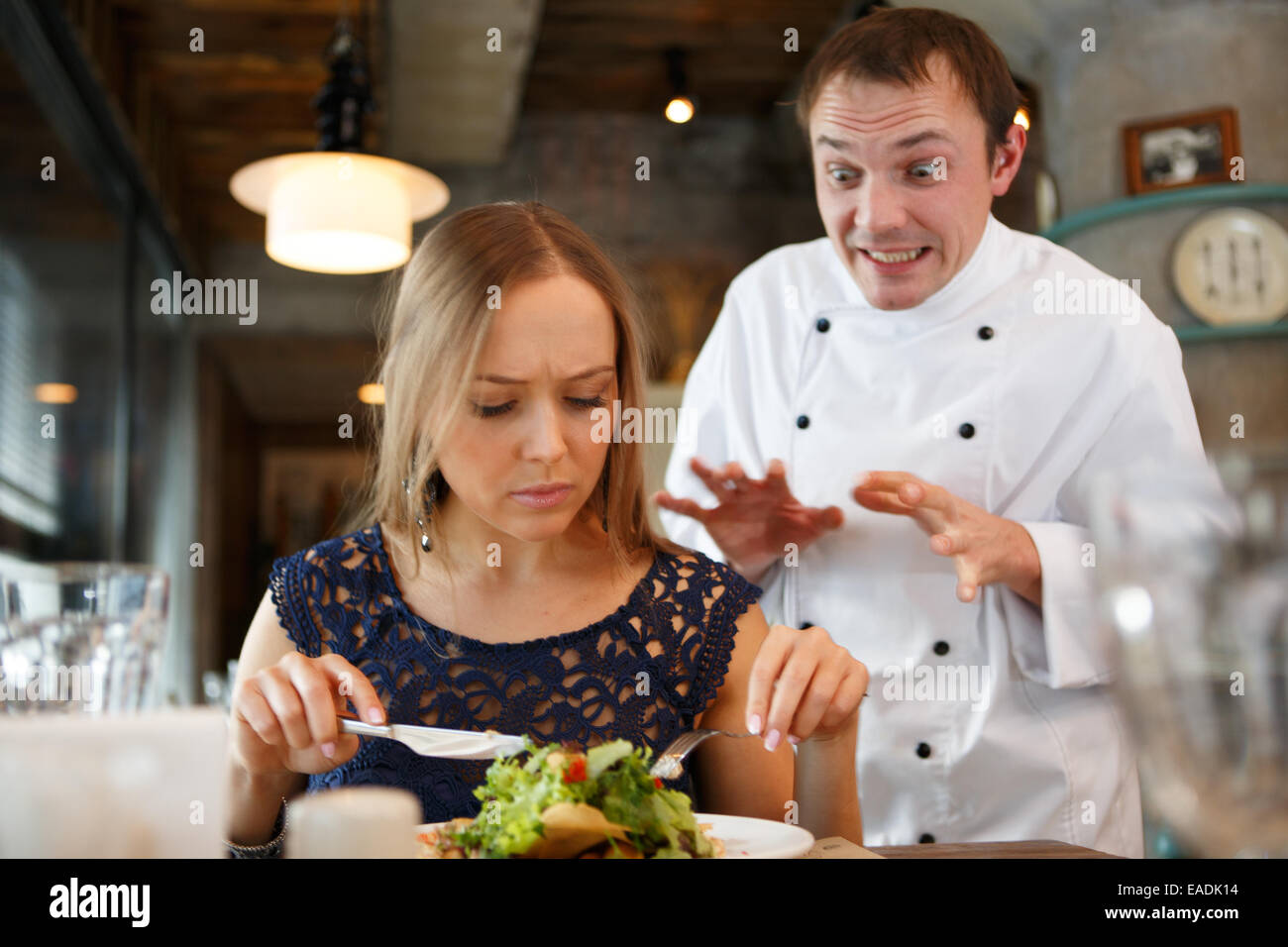 Guest taste a food. Chef's emotion concept Stock Photo - Alamy