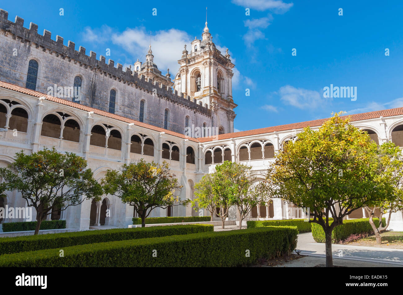 Courtyard of roman catholic Monastery of Alcobaca, Portugal Stock Photo ...