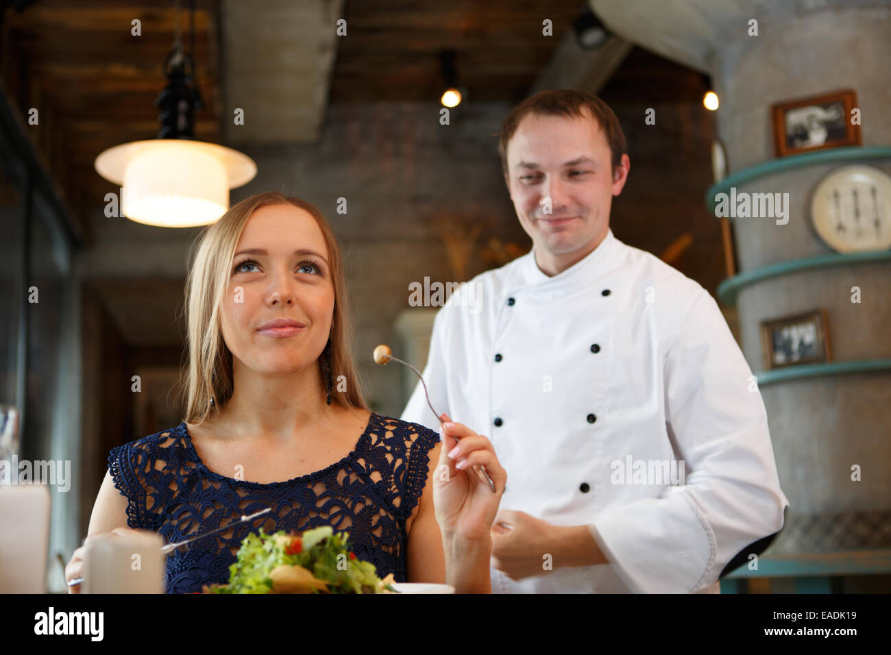 Guest taste a food. Chef's emotion concept Stock Photo - Alamy