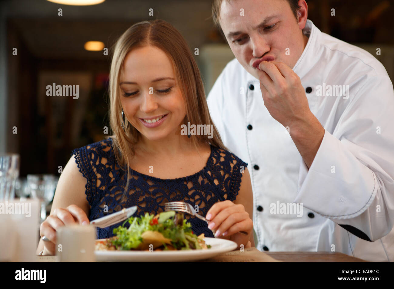 Guest taste a food. Chef's emotion concept Stock Photo - Alamy