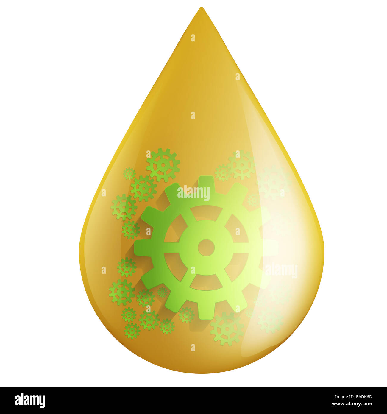 Yellow oil industry drop symbol with gears cogs Stock Photo - Alamy