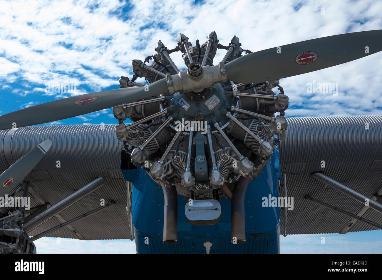 Radial aircraft engine and propellor of Fort Tri-motor vintage airliner ...