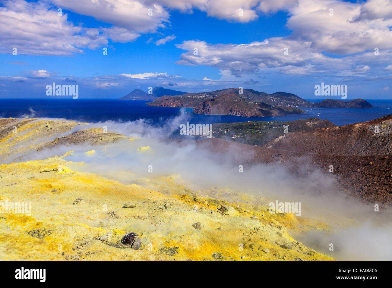 Sulfide gas emanating from the active volcano on the island of Vulcano ...