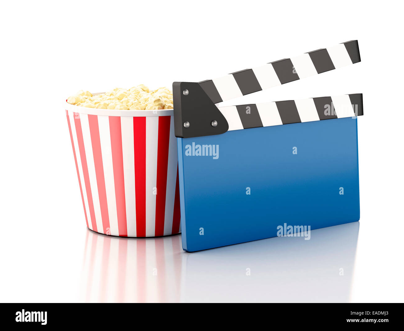 image of cinema clapper board and popcorn. cinematography concept. 3d ...