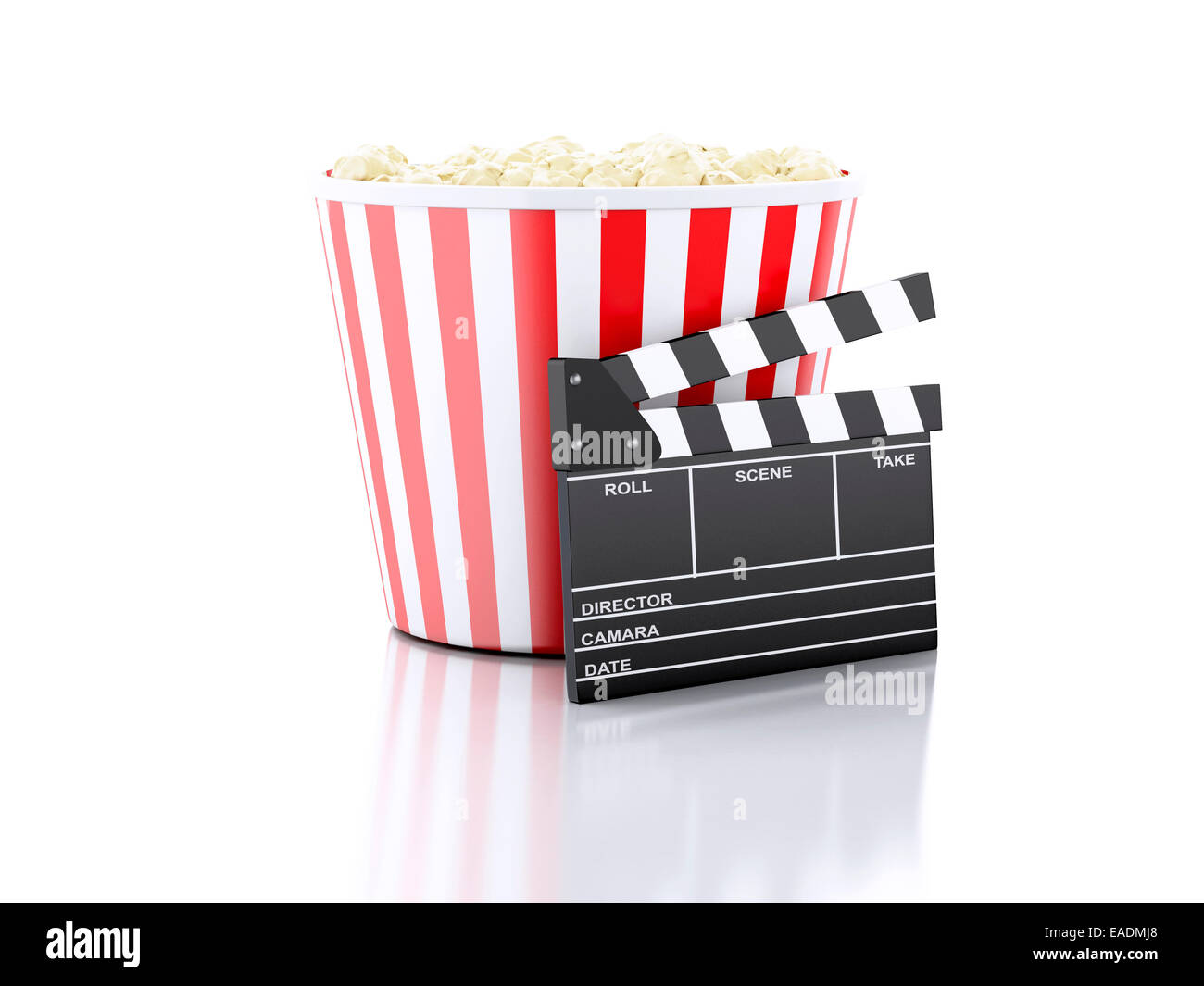 image of cinema clapper board and popcorn. cinematography concept. 3d ...