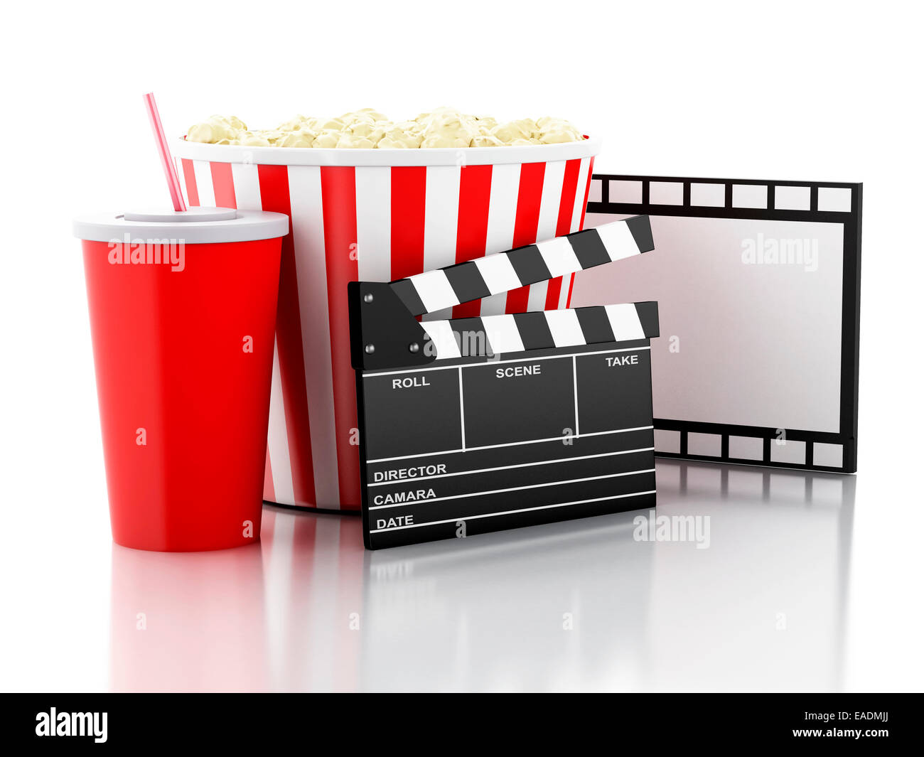 image of cinema clapper board, popcorn and drink. cinematography ...