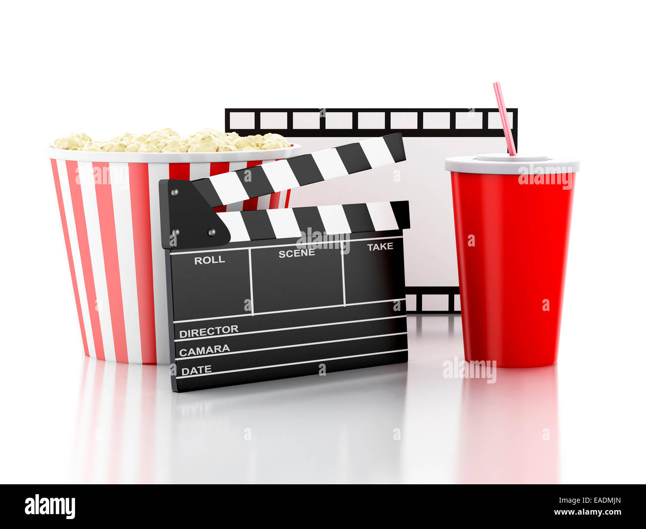 image of cinema clapper board, popcorn and drink. cinematography ...