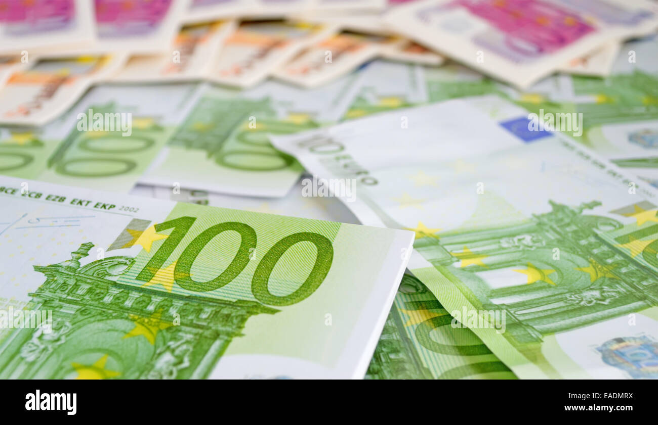 different euro banknotes on a table Stock Photo - Alamy