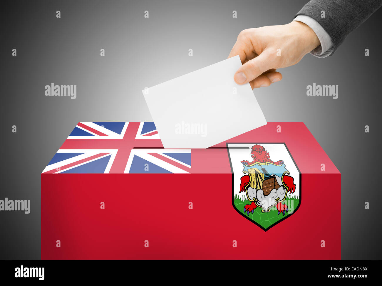 Voting concept - Ballot box painted into national flag colors - Bermuda ...