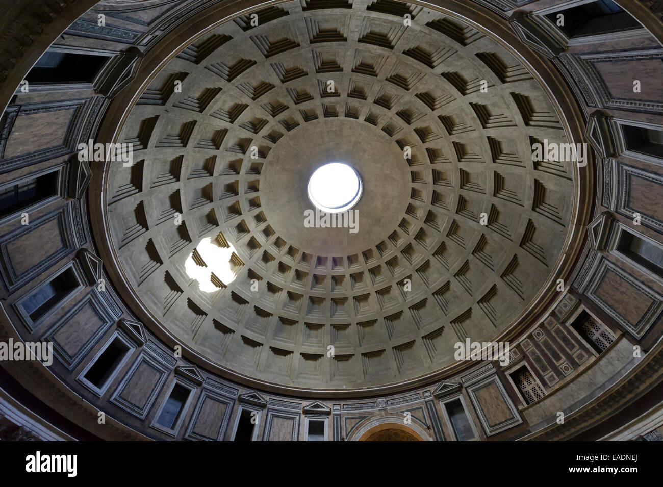 The ceiling of the Pantheon historic building with a hole in the center ...